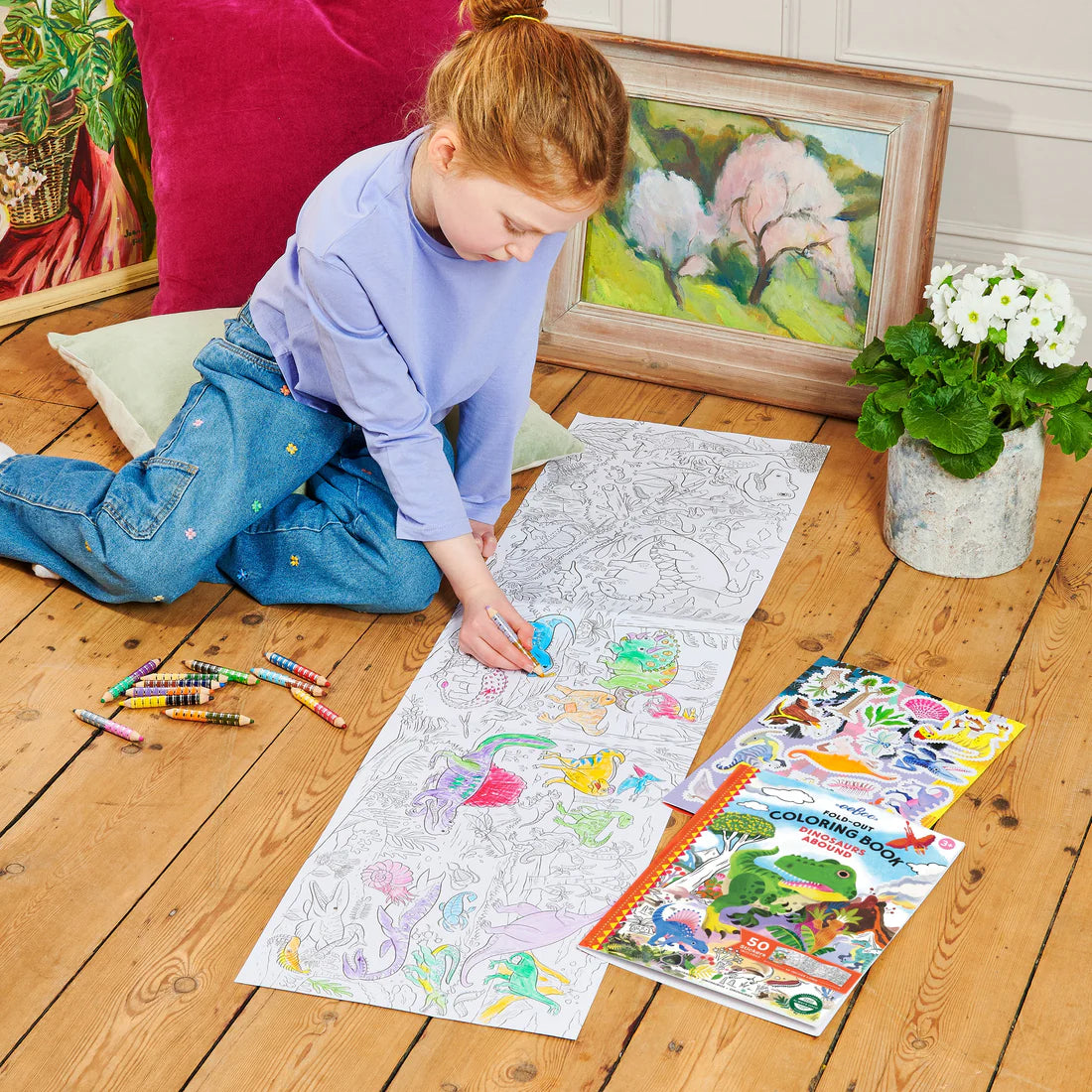 eeBoo dinosaurs abound fold-out coloring book – Dilly Dally Kids
